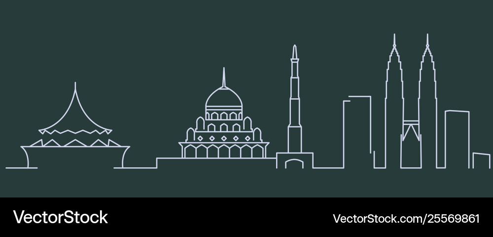 Malaysia simple line skyline and landmark Vector Image