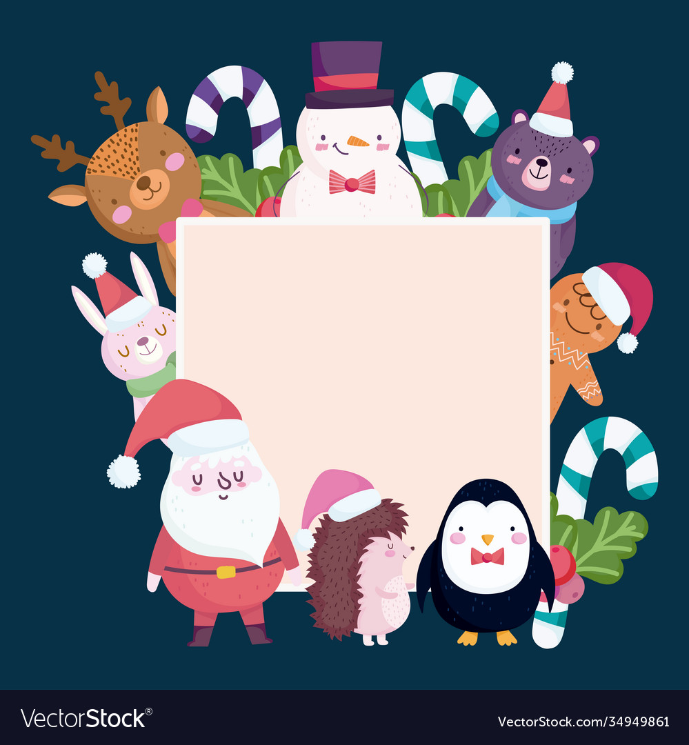 Merry christmas cute characters animals candy Vector Image