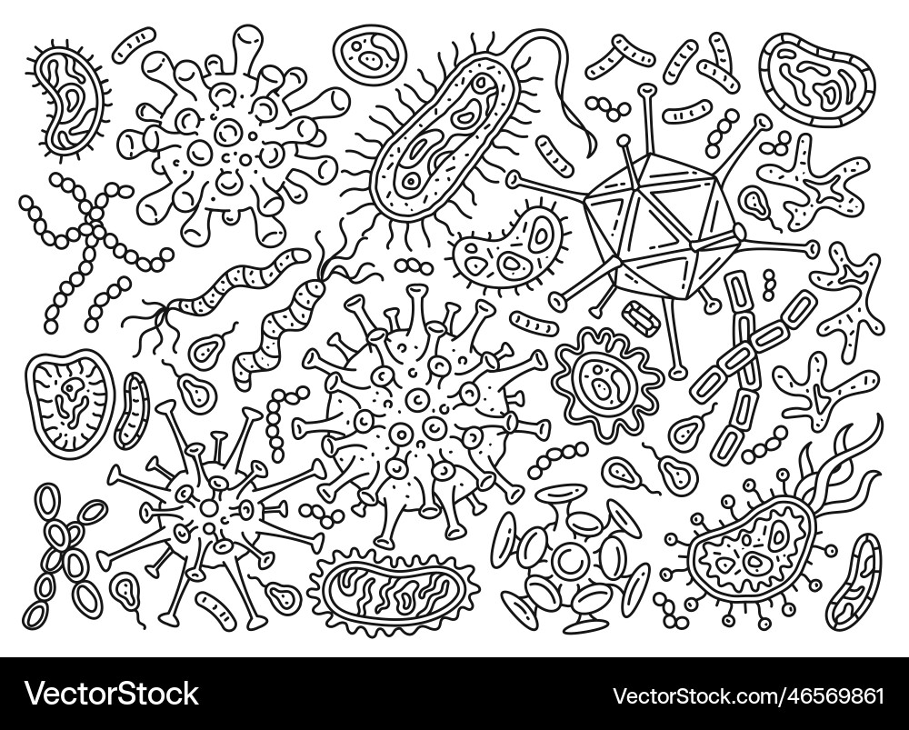 Set of doodle line bacteria Royalty Free Vector Image