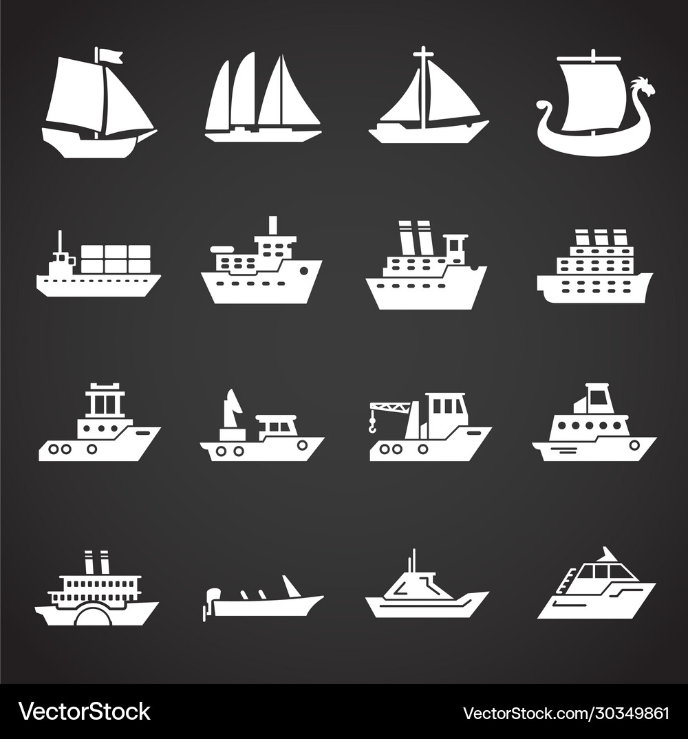 Ship related icons set on background for graphic Vector Image