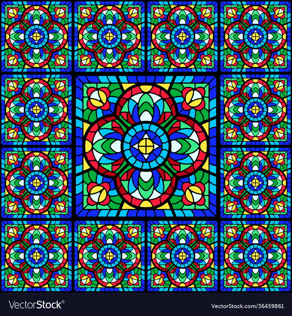 Stained Glass Windows Monochrome Line Art Set Vector Illustr