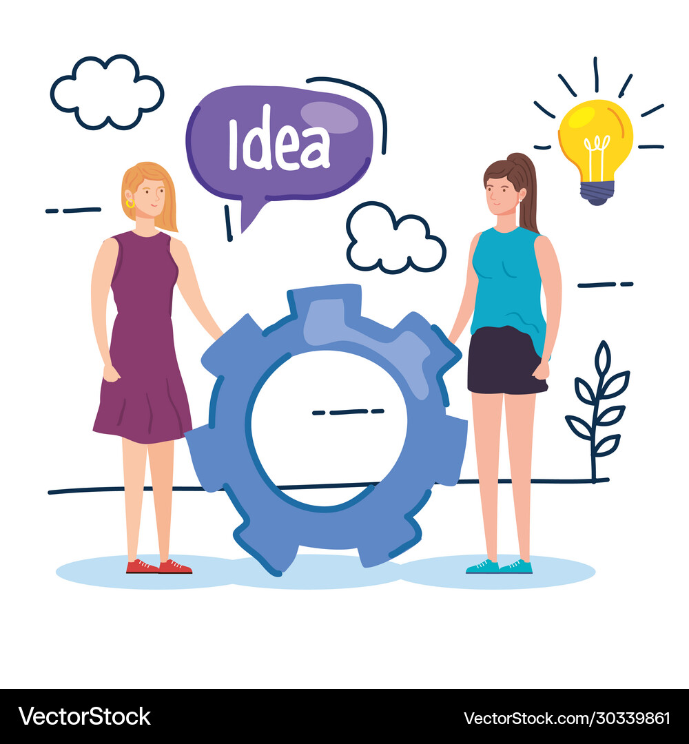 Women creative with gear in landscape Royalty Free Vector