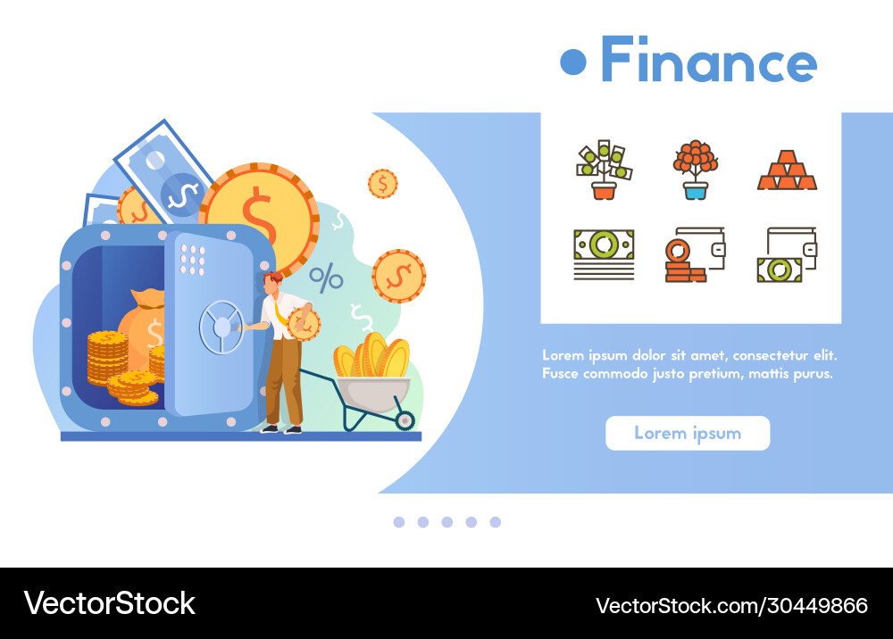 Banner finance with linear icons set Royalty Free Vector