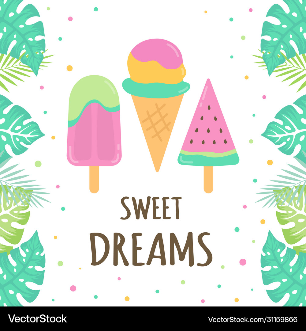 Card with ice cream isolated on white background Vector Image