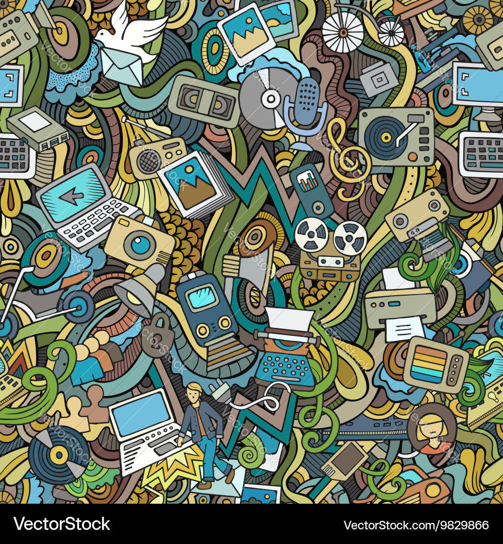 Cartoon doodles social media technical Royalty Free Vector