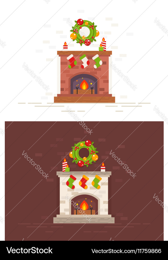 Christmas fireplace isolated in flat style Vector Image