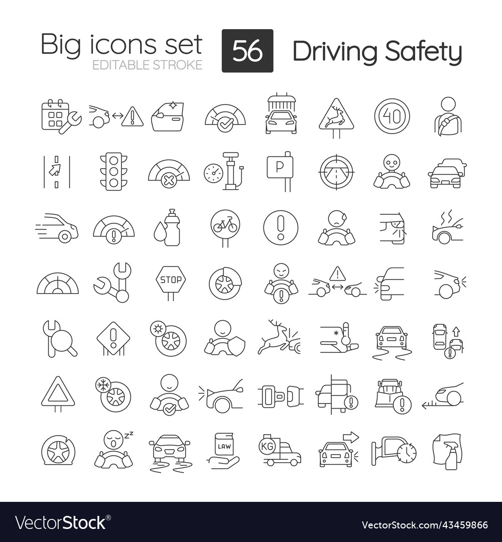 Driving safety linear icons set Royalty Free Vector Image