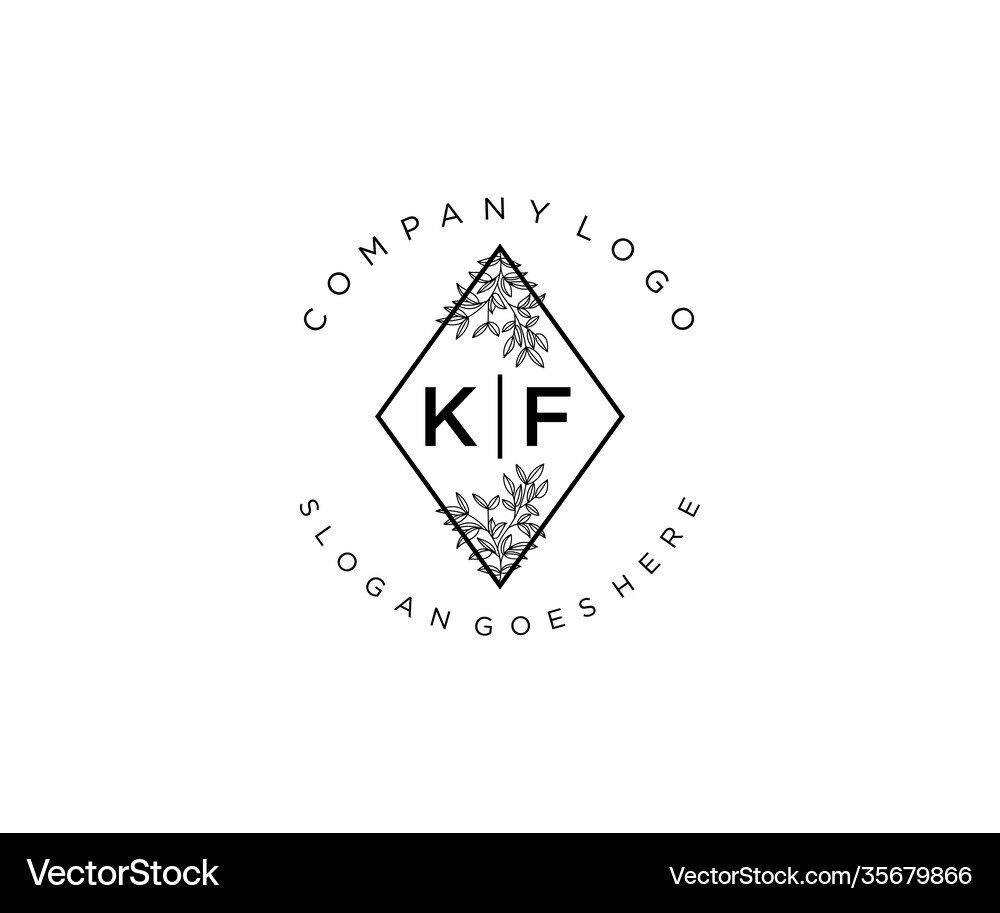 Initial kf letters beautiful floral feminine Vector Image