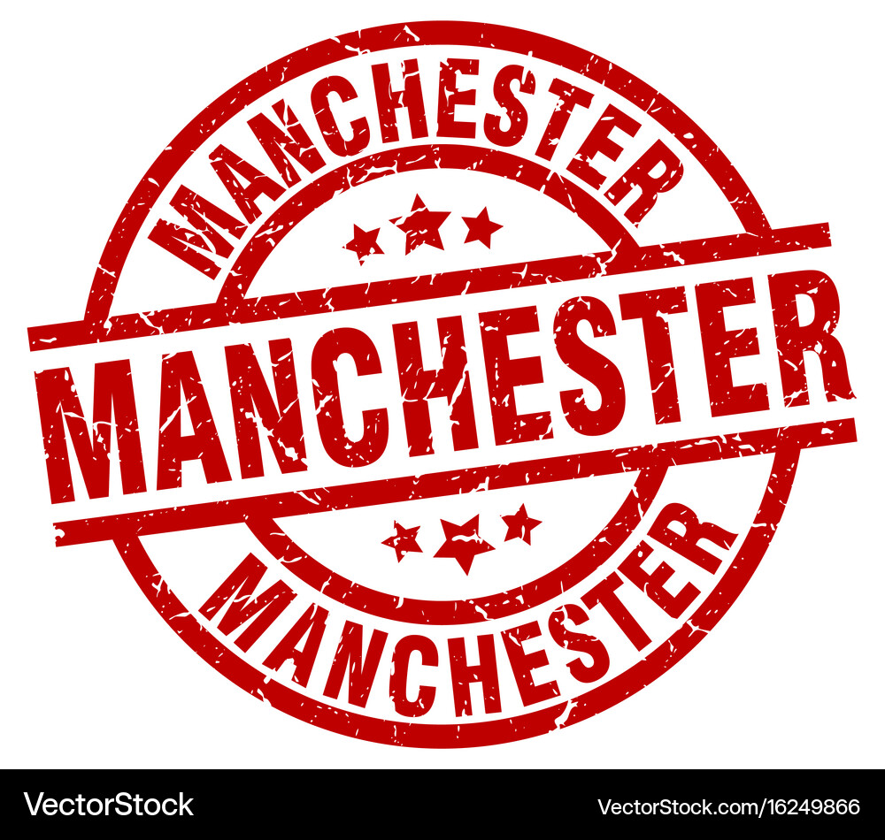 Manchester red round grunge stamp Royalty Free Vector Image