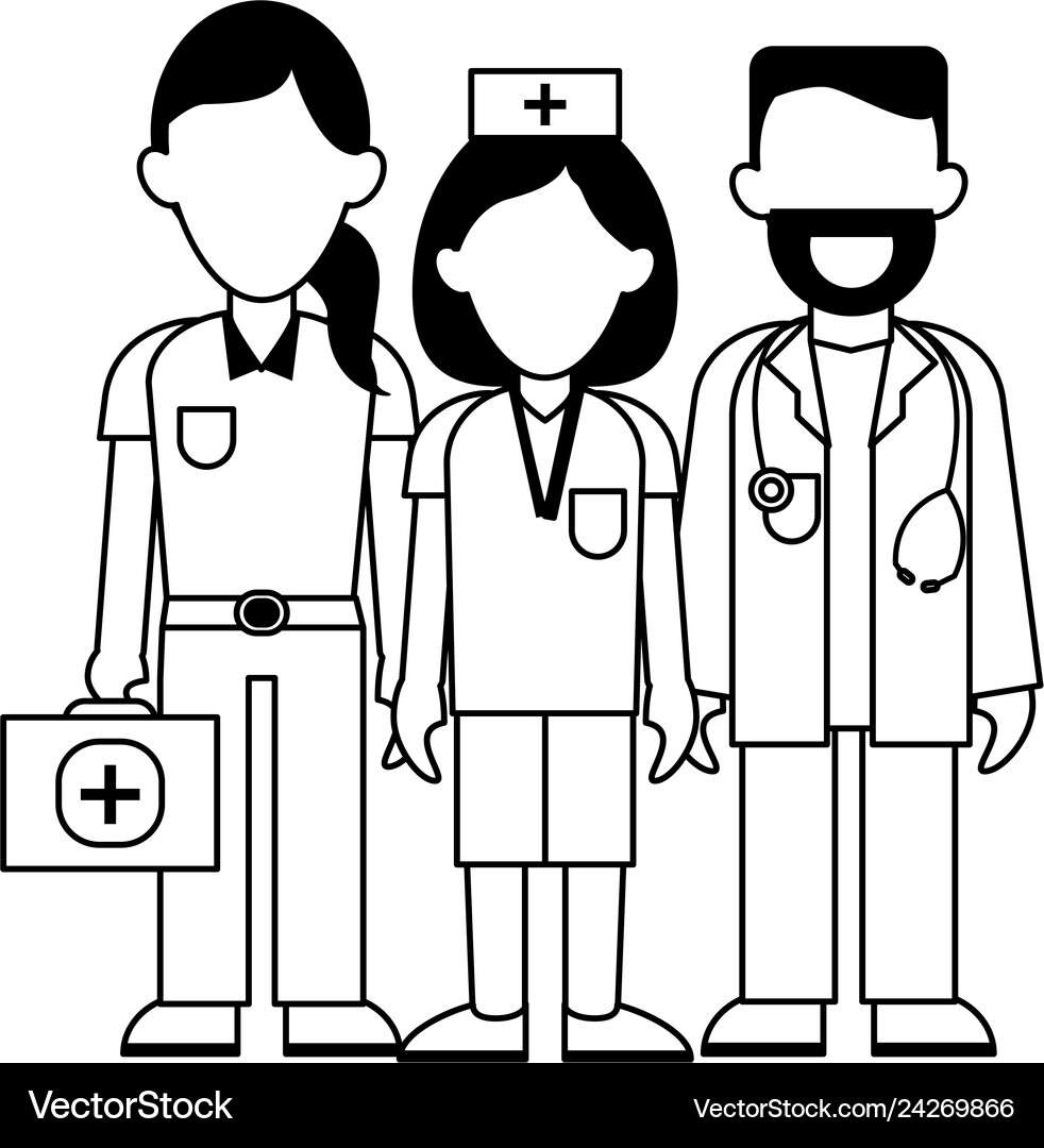 Medical teamwork avatar black and white Royalty Free Vector