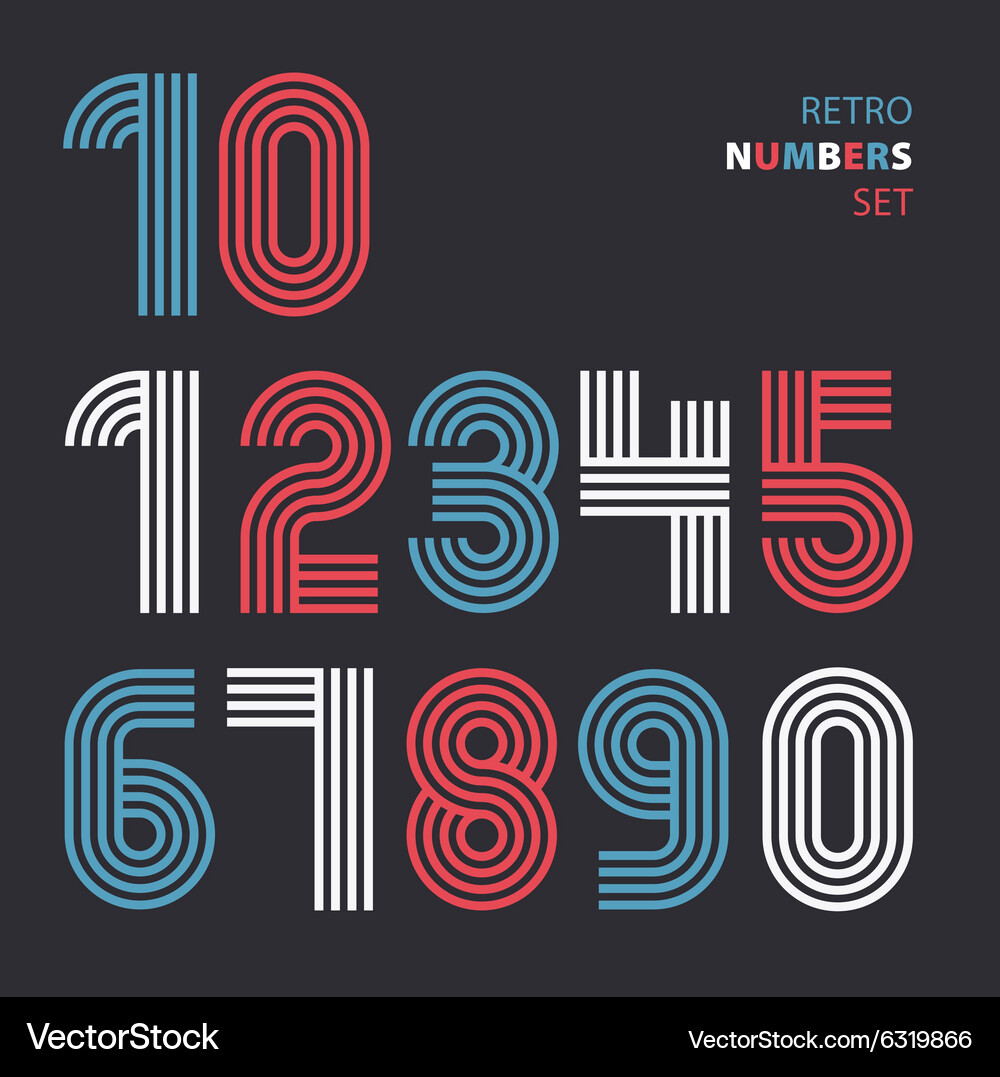 Retro stripes funky numbers settrendy elegant Vector Image