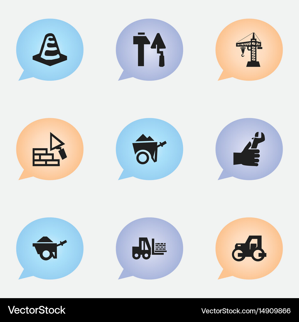 Set of 9 editable construction icons includes Vector Image
