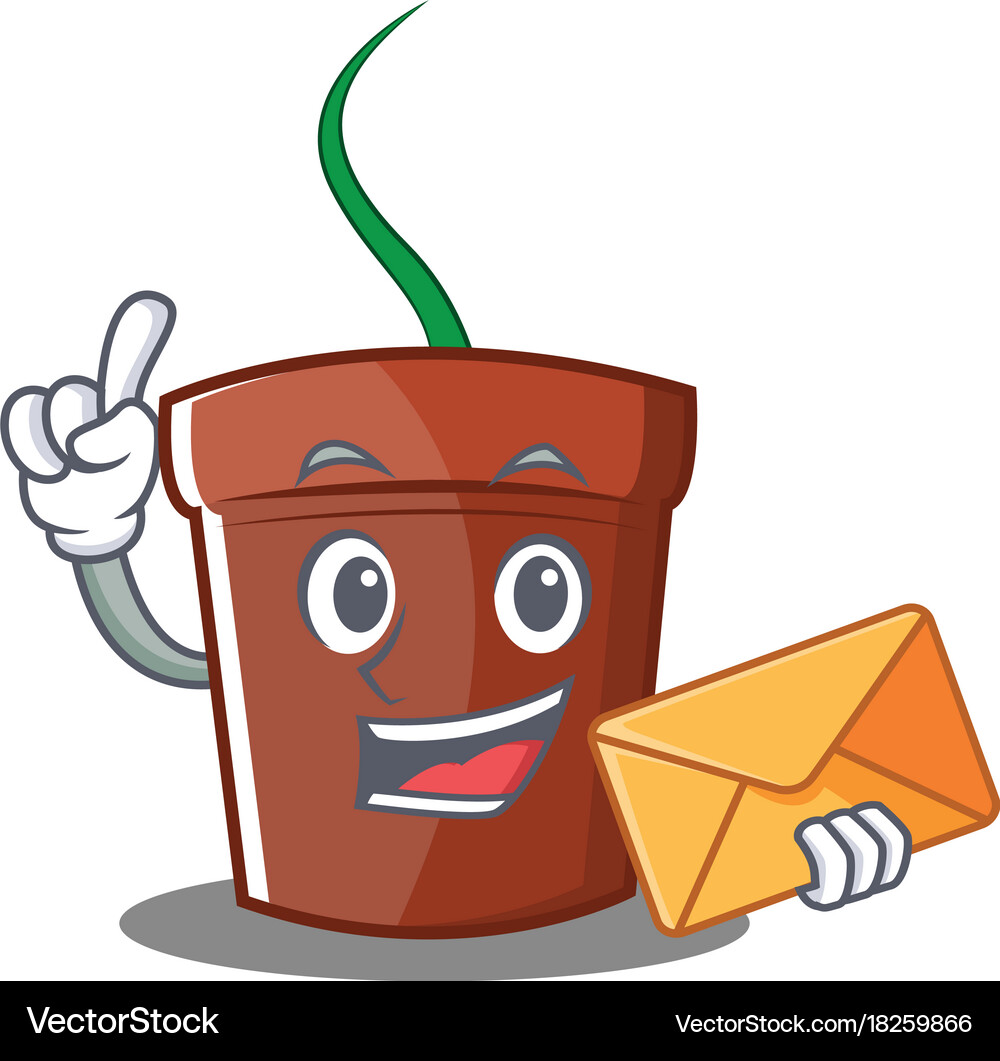 With envelope flower pot character cartoon Vector Image