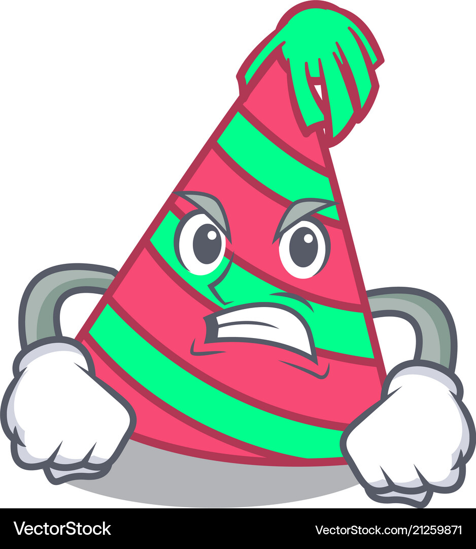 Angry party hat mascot cartoon Royalty Free Vector Image