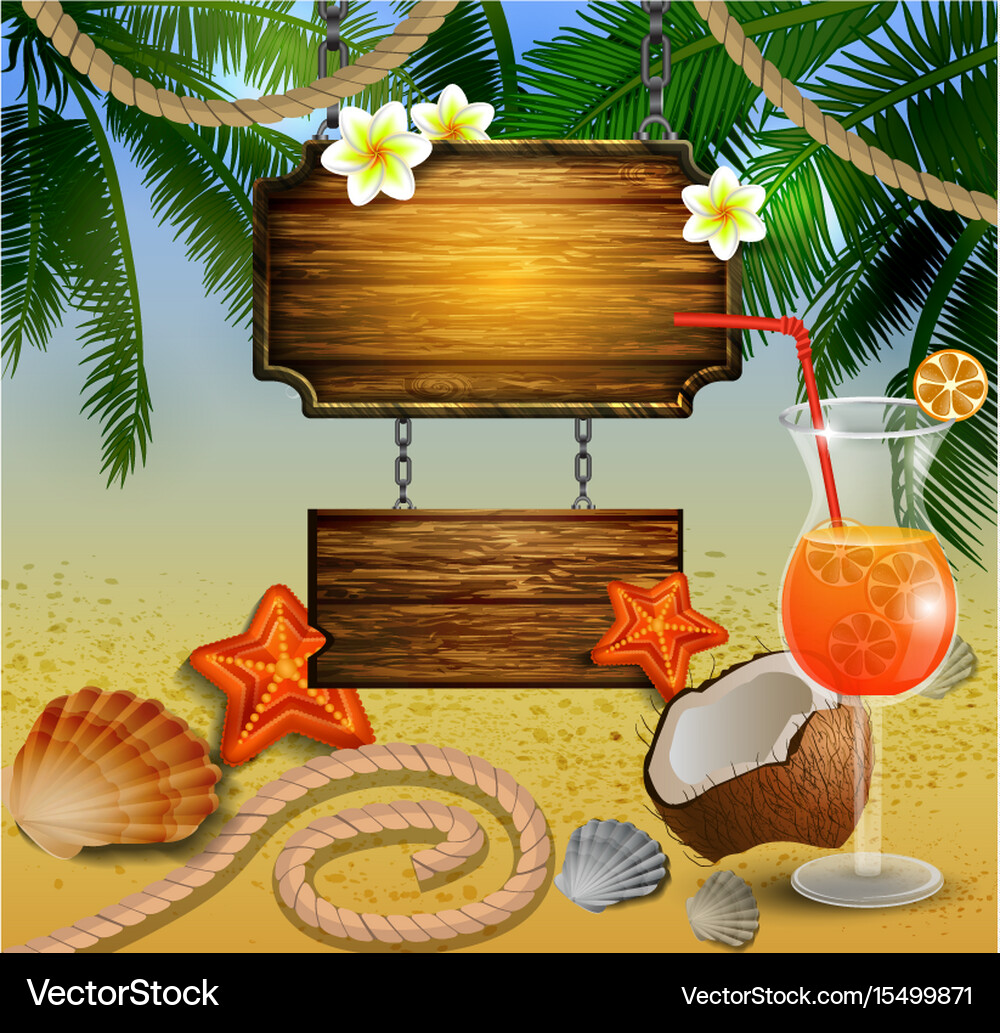 Beautiful beach view with wooden board Royalty Free Vector