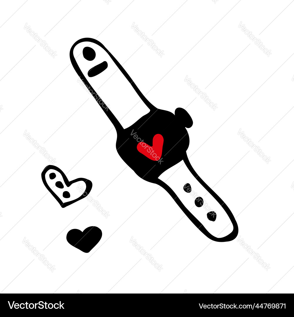 Doodle drawing wrist watch with red heart Vector Image