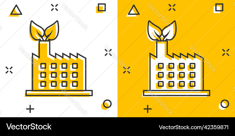 Factory ecology icon in comic style eco plant Vector Image