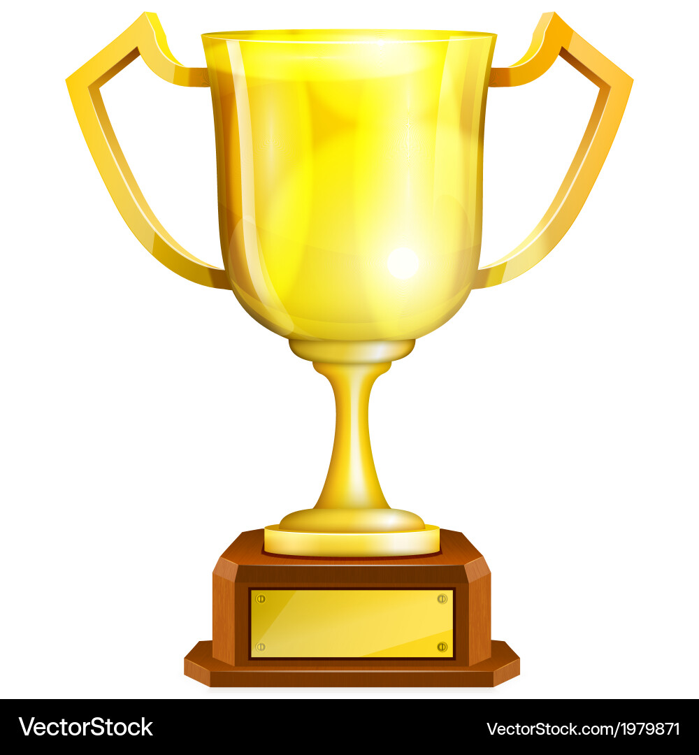 Glossy gold cup on wooden stand Royalty Free Vector Image
