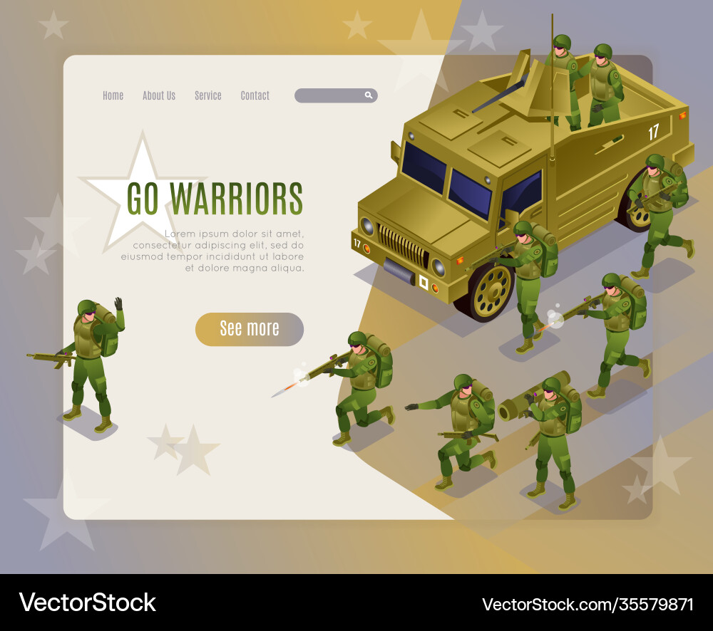 Go warriors landing page modern army Royalty Free Vector