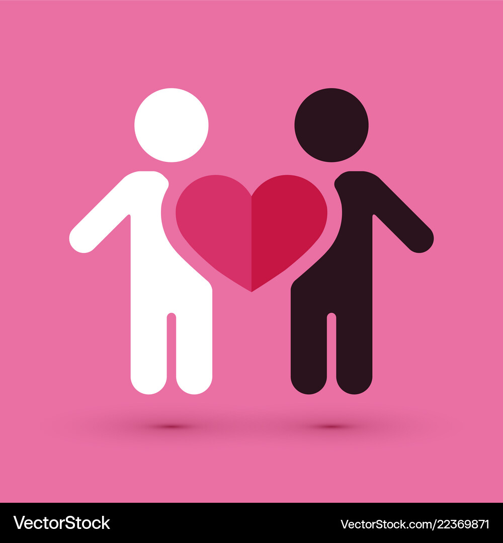 Interracial couple love heart Royalty Free Vector Image