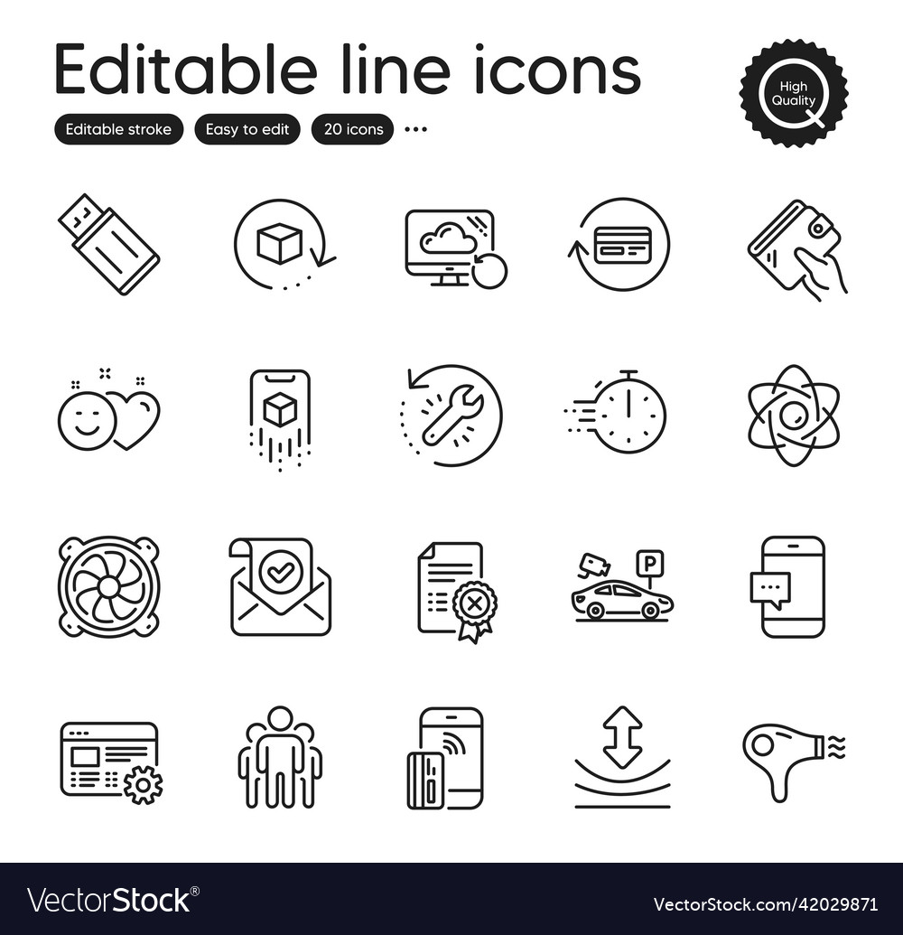 Set of technology outline icons contains Vector Image