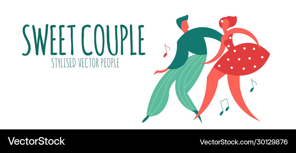 Dancing couple stilysed people with music notes Vector Image