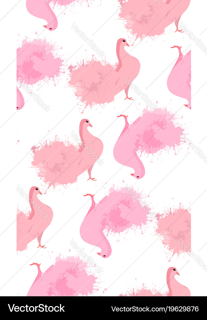 Seamless texture pink doves with watercolor Vector Image