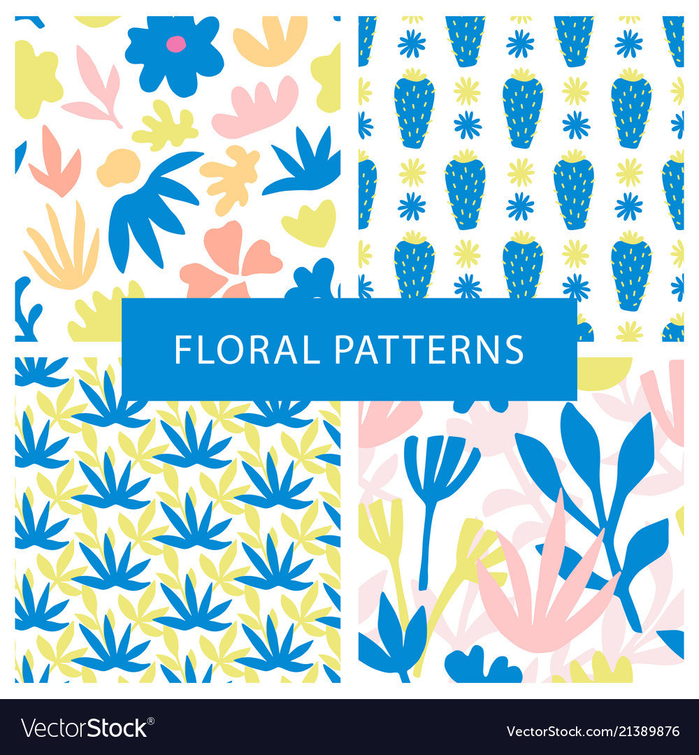 Set of hand drawn colorful floral repeat patterns Vector Image