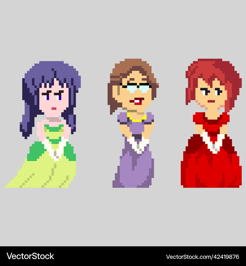Set of pixel characters in art style Royalty Free Vector