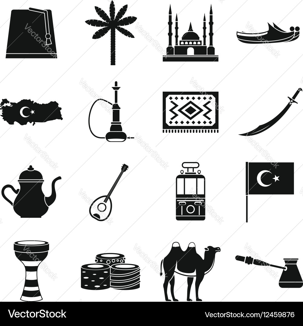 Turkey travel icons set simple style Royalty Free Vector