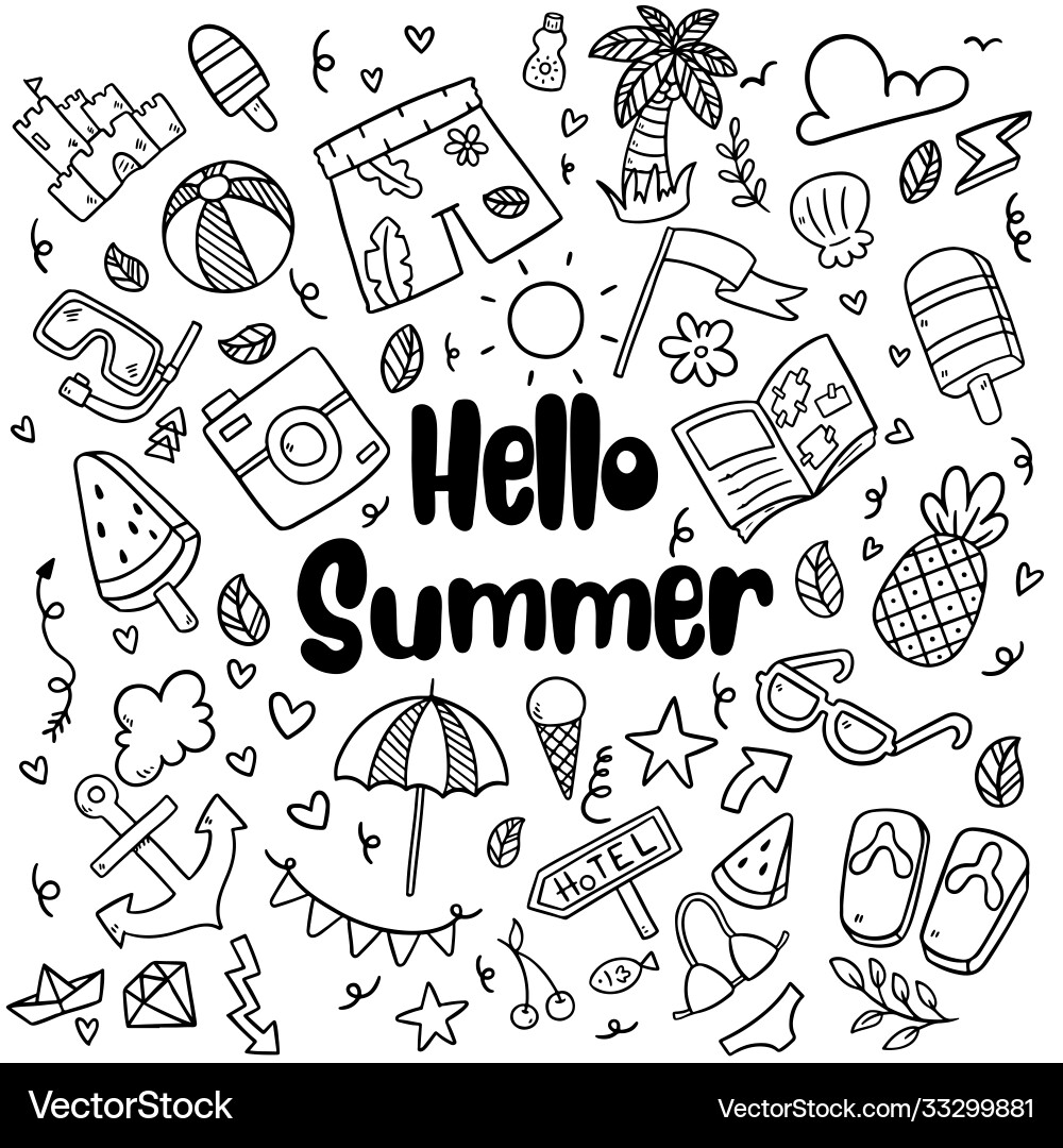 013 hand drawn summer beach doodles isolated Vector Image
