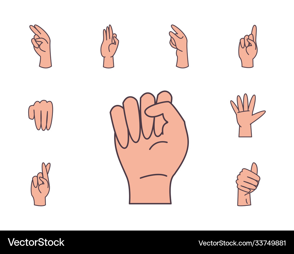 Hand sign language alphabet line and fill style Vector Image