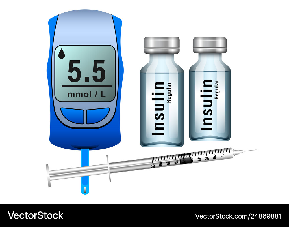 Insulin bottle and disposable syringe injection Vector Image