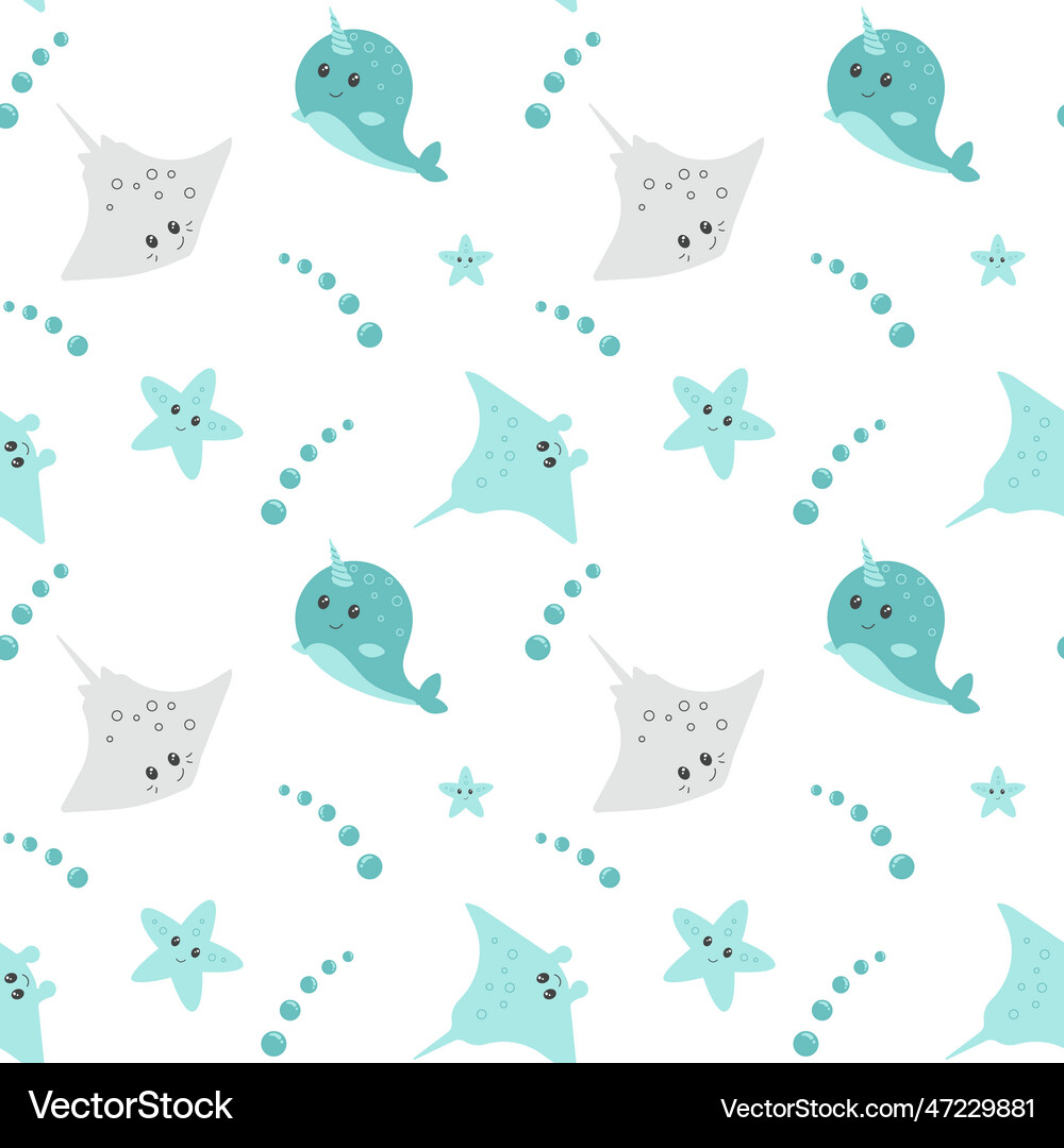 Seamless pattern with cute cartoon sea animals Vector Image