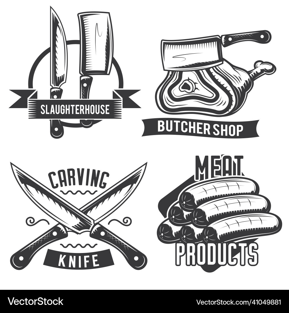 Set of butcher stuff emblems labels badges Vector Image