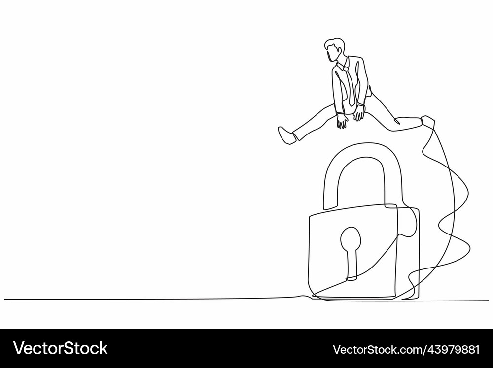 Single one line drawing businessman jumping over Vector Image