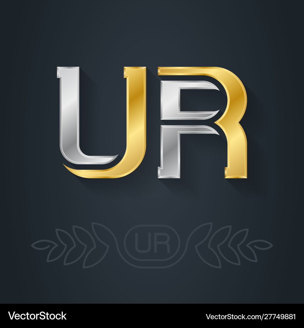 Ur - initials gold logo inlaid with silver u Vector Image