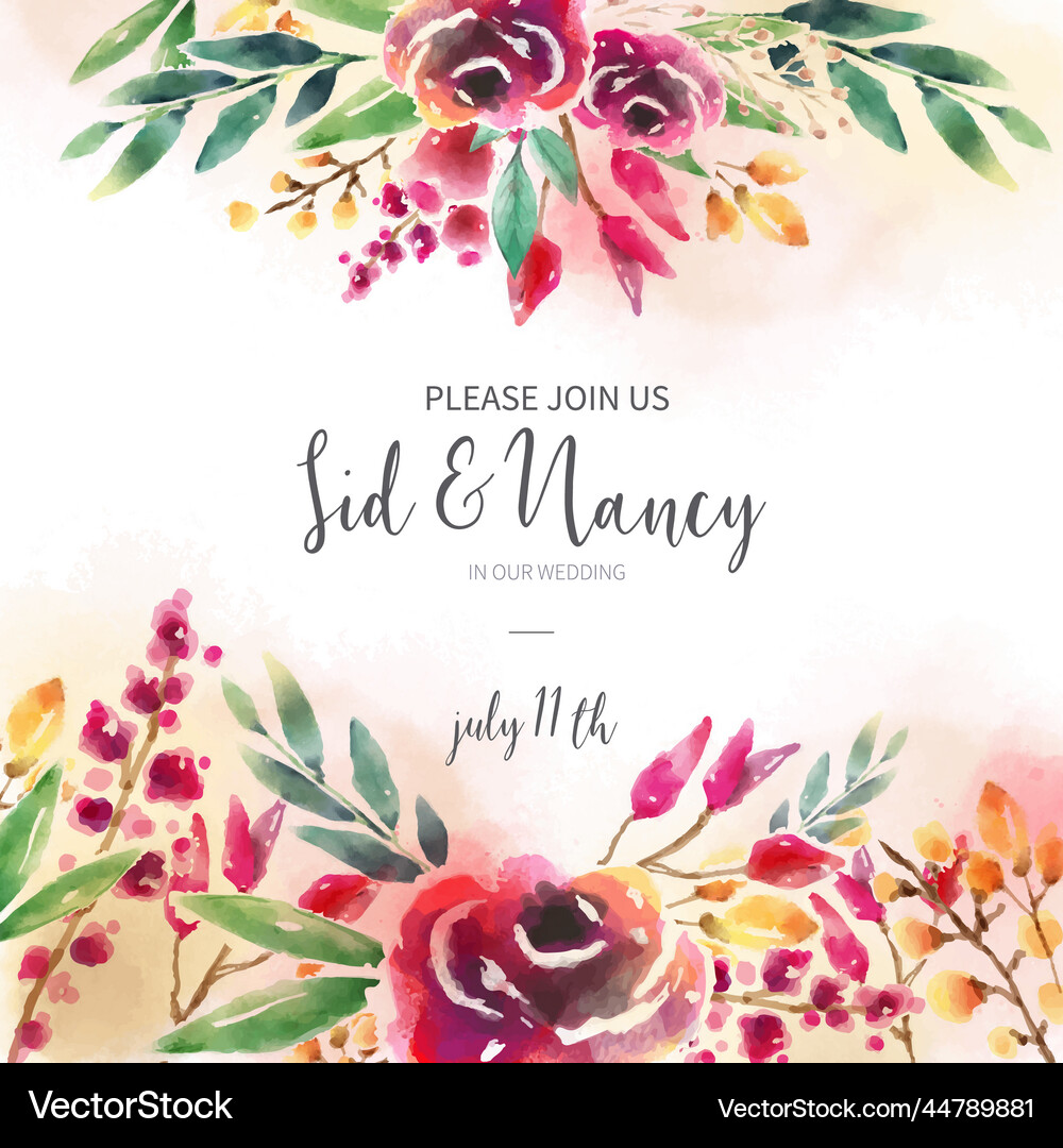 Wedding invitation with floral background design Vector Image