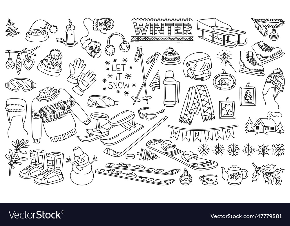 Winter items set Royalty Free Vector Image - VectorStock
