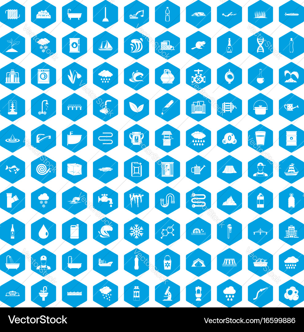 100 water supply icons set blue Royalty Free Vector Image