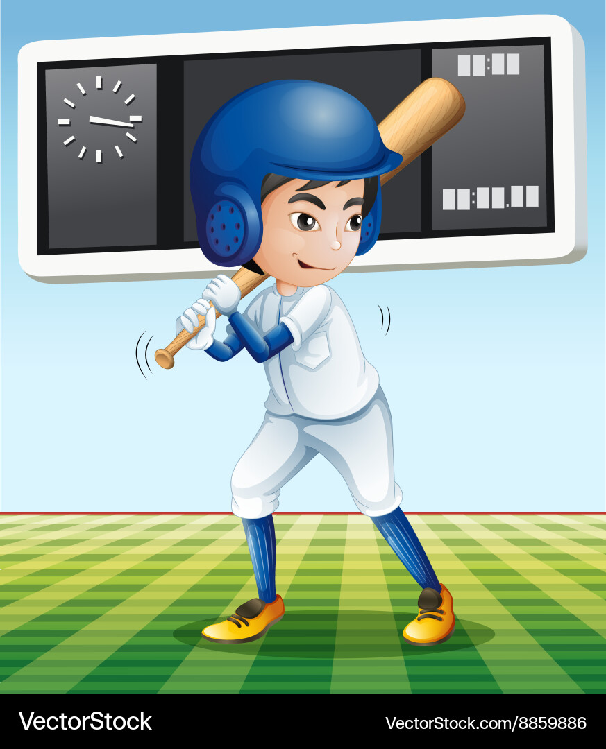 Baseball player with baseball bat in the field Vector Image
