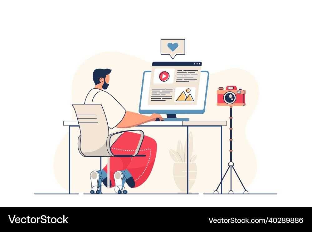 Blogging concept for web banner man blogger Vector Image
