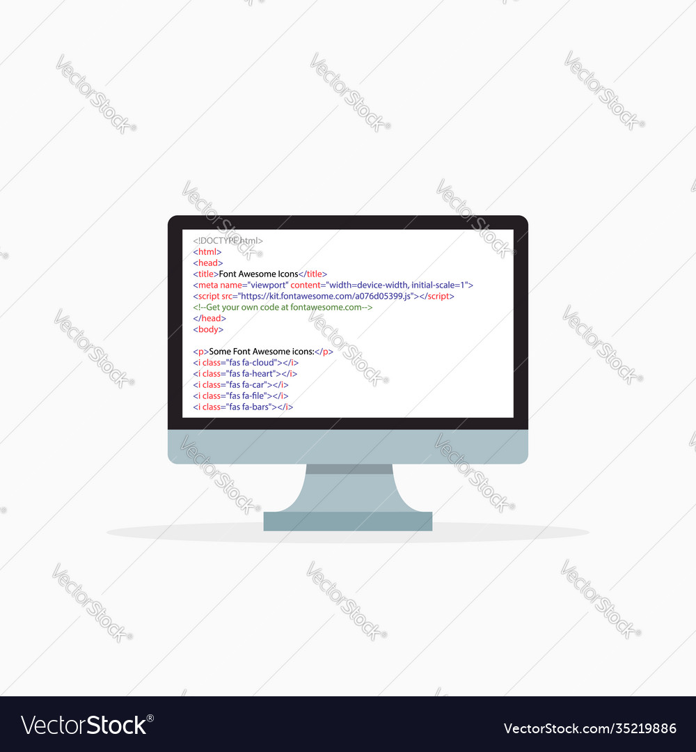 Css code on computer screen monitor icon Vector Image