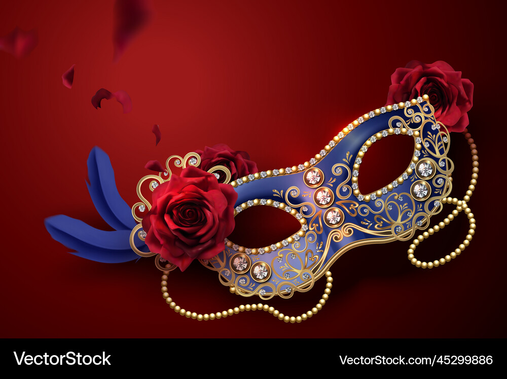 Elegant Diamond & Rose Masquerade Mask Vector Image