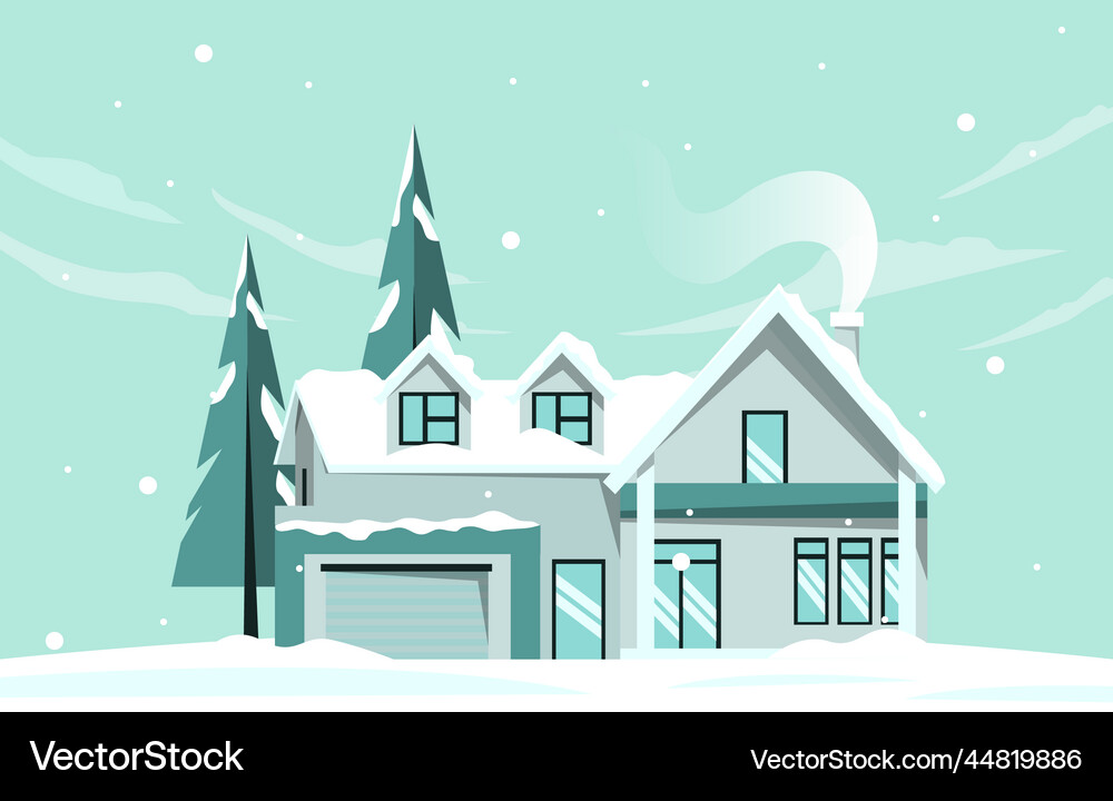 House home pine in snow fall winter Royalty Free Vector