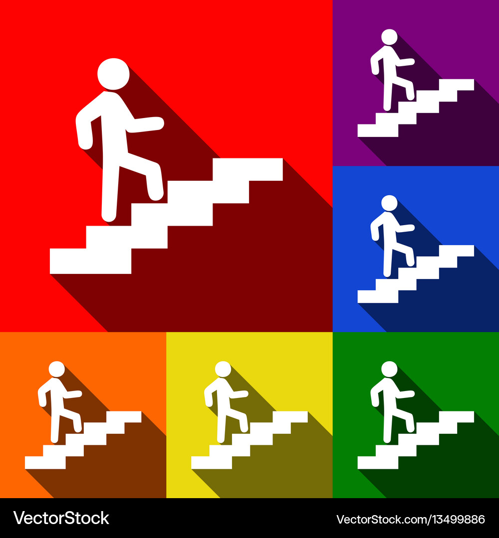 Man on stairs going up set icons Royalty Free Vector Image