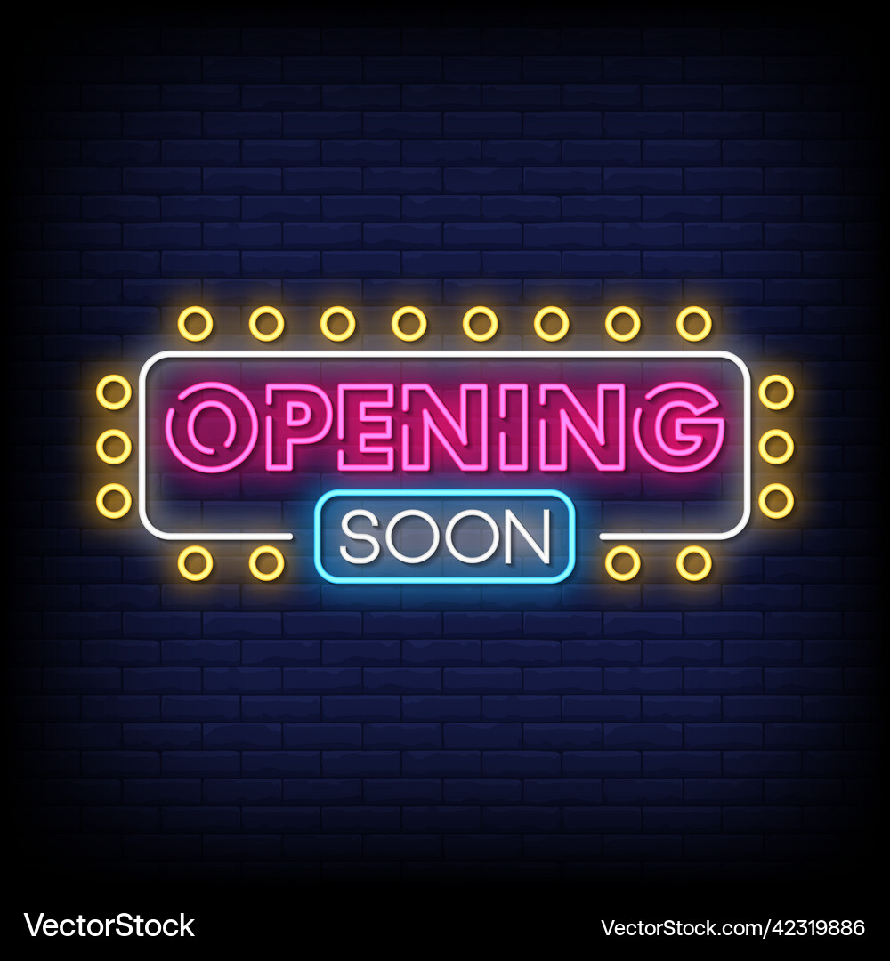Opening soon neon signs style text Royalty Free Vector Image