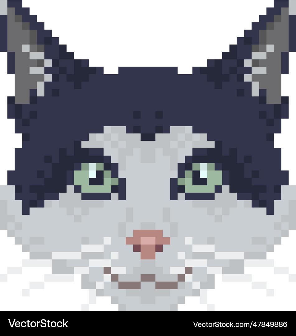 Pixel art cat face pet animal Royalty Free Vector Image