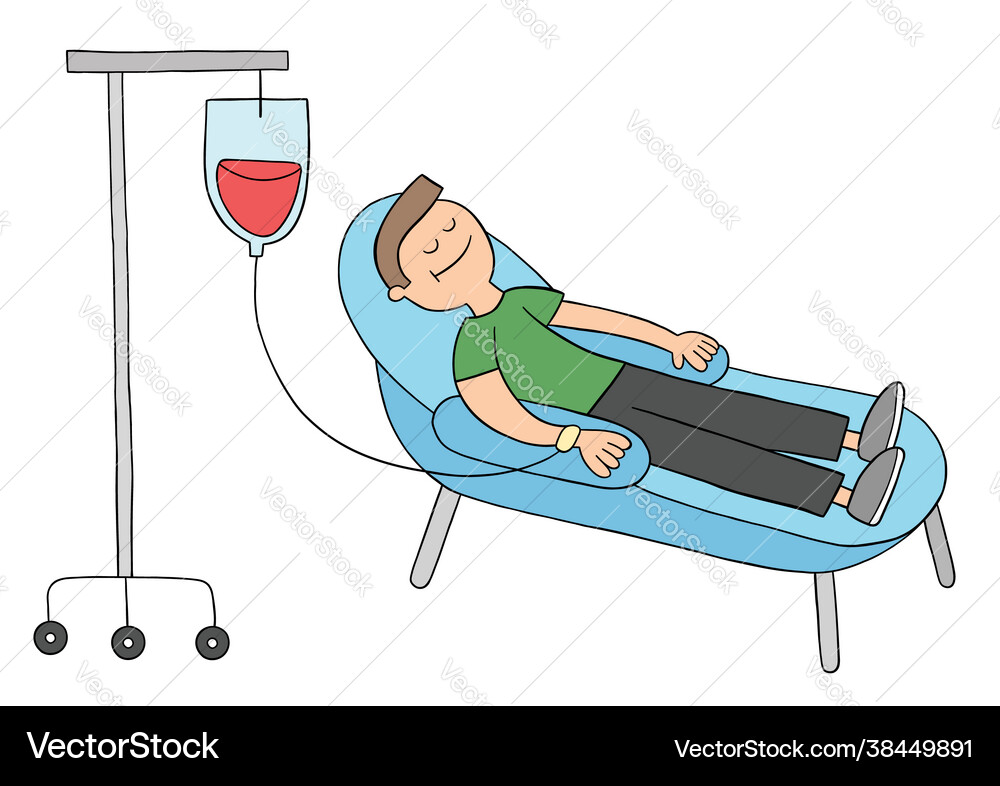 Cartoon man donating blood Royalty Free Vector Image