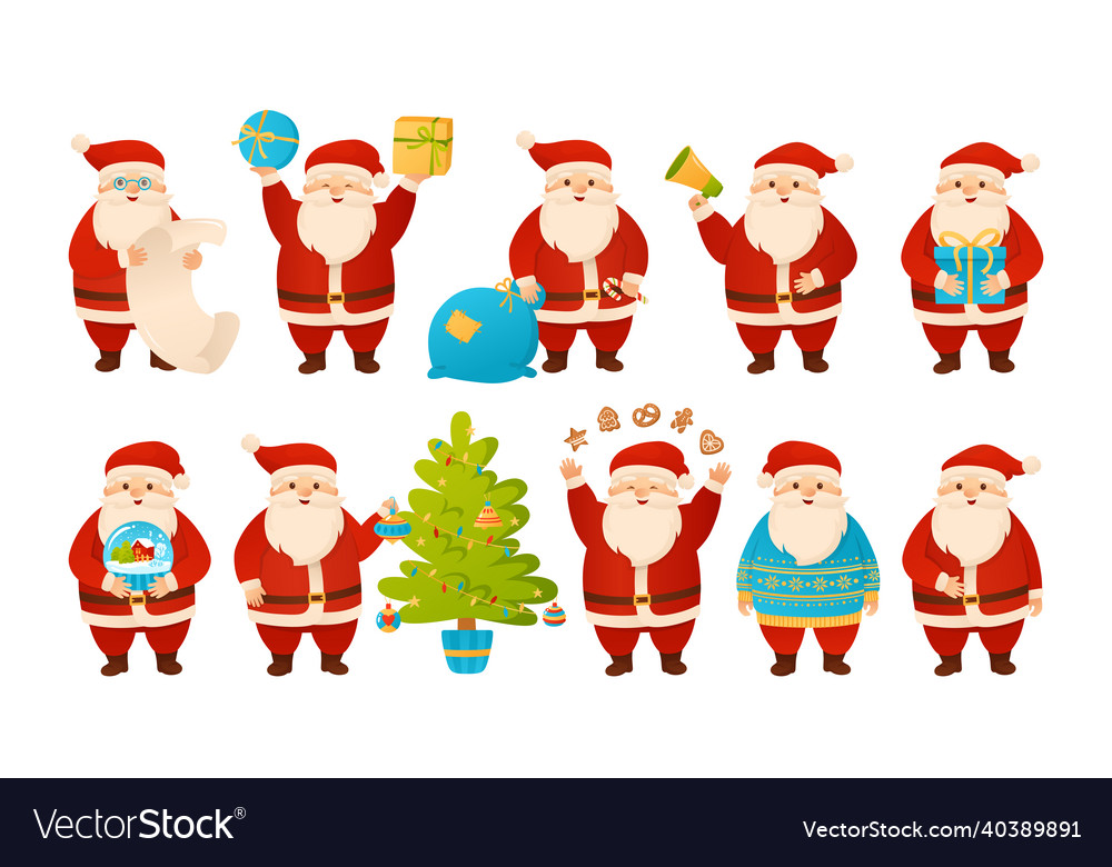 Christmas santa claus cartoon set character xmas Vector Image